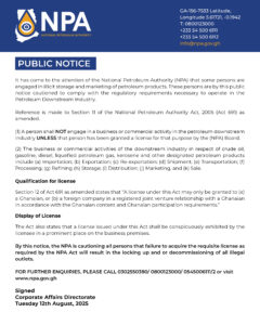 PUBLIC NOTICE - National Petroleum Authority(NPA)